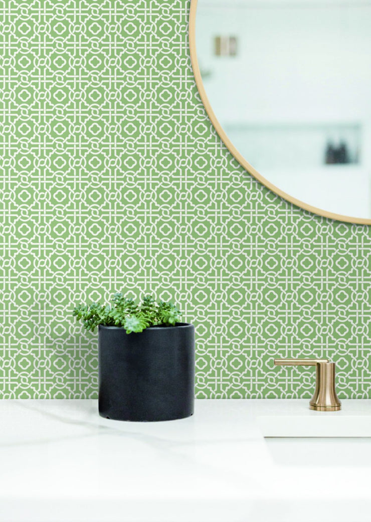 Pergola Lattice Wallpaper - Green | Astek
